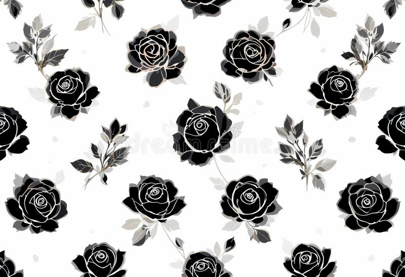 Black Rose Floral Pattern on White Background Stock Illustration ...