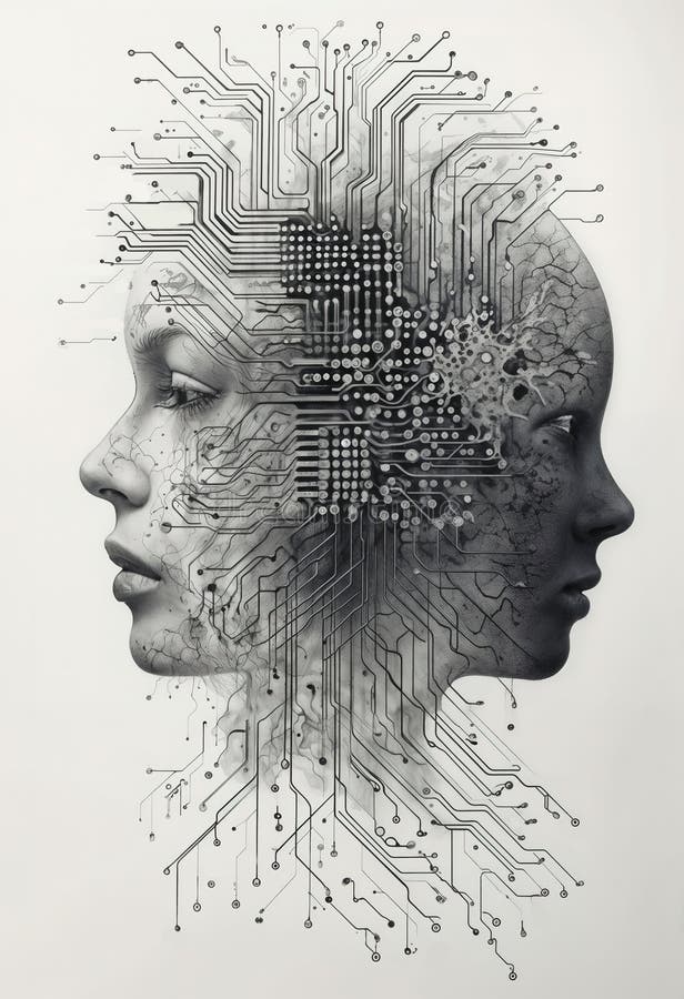 The Image is a Representation of Two Faces Made Up of Computer ...