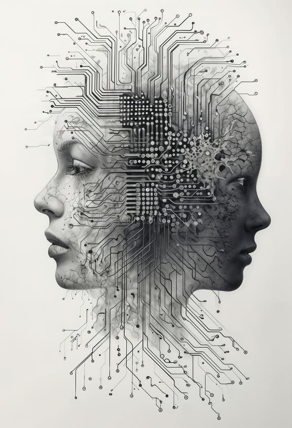 The Image is a Representation of Two Faces Made Up of Computer ...