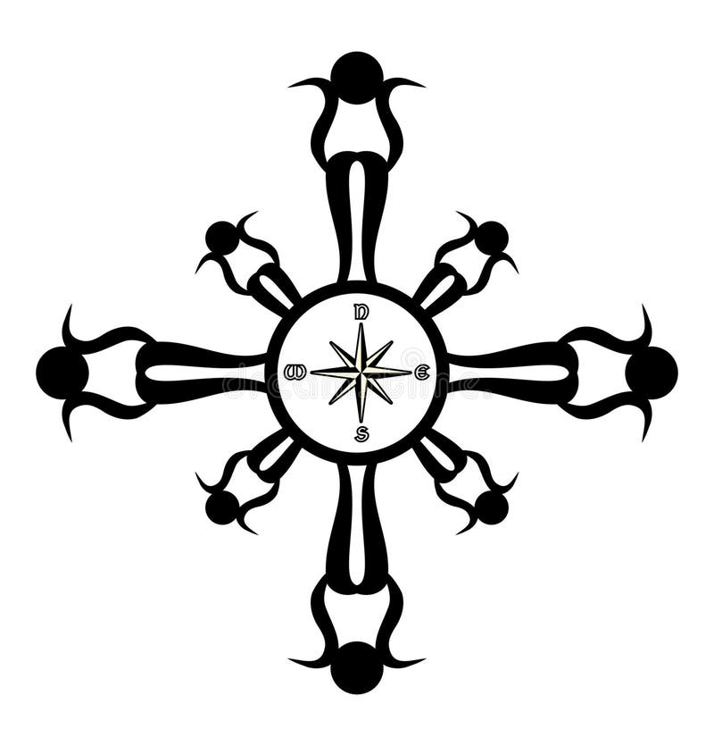 Compass Rose on Shield with Swords Isolated Stock Vector - Illustration ...