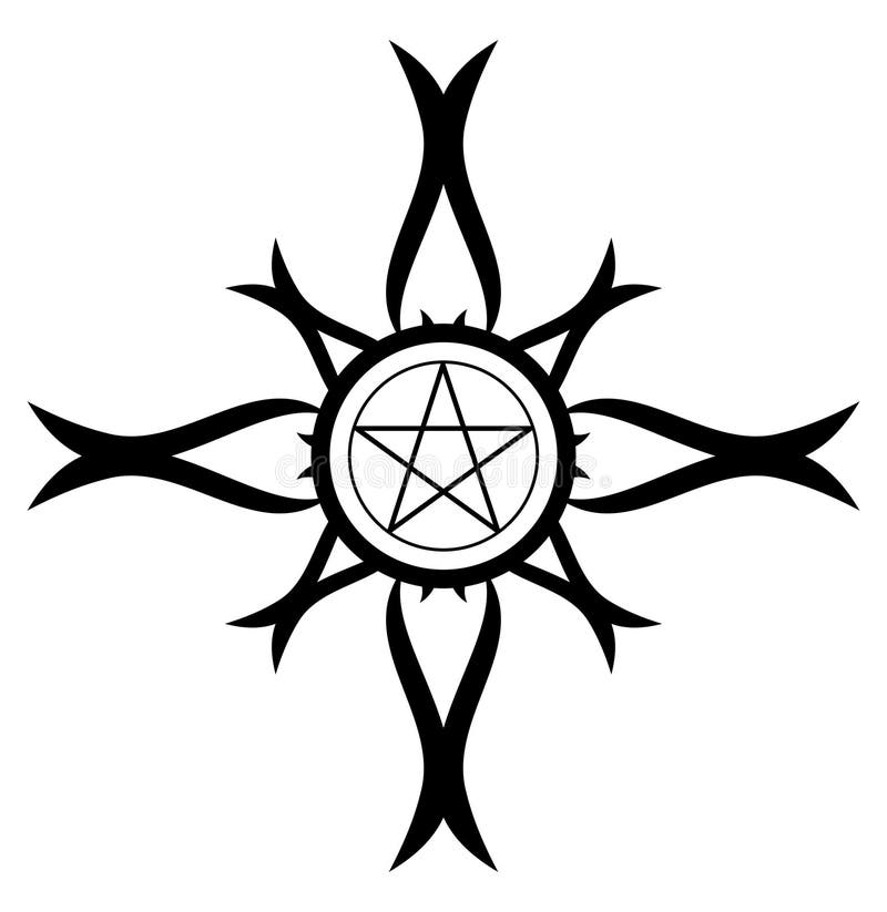 Cross with Pentacle, Black and White, Tattoo, Isolated. Stock ...
