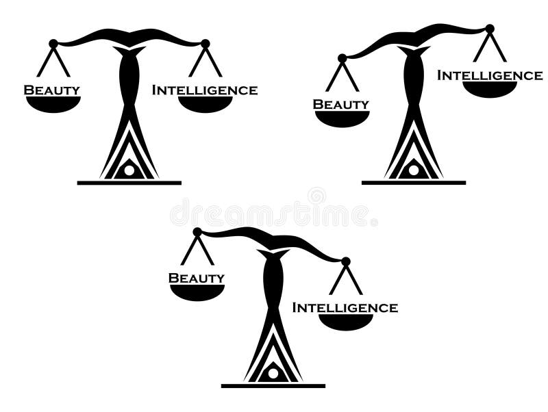 Scales with Words, Beauty and Intelligence, Black and White, English ...