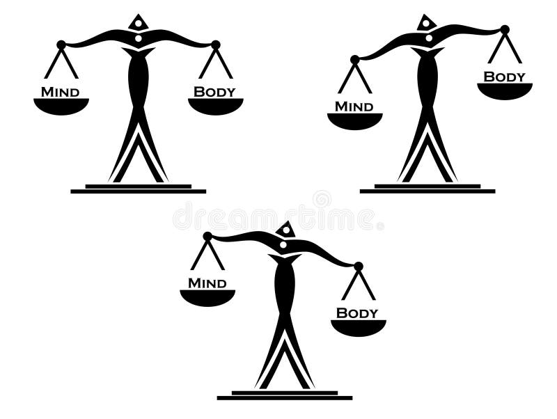 Scales with Words, Mind and Body, Black and White, English, Isolated ...