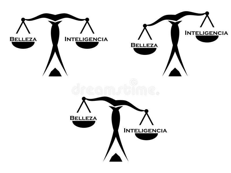 Scales with Words, Beauty and Intelligence, Black and White, Spanish ...