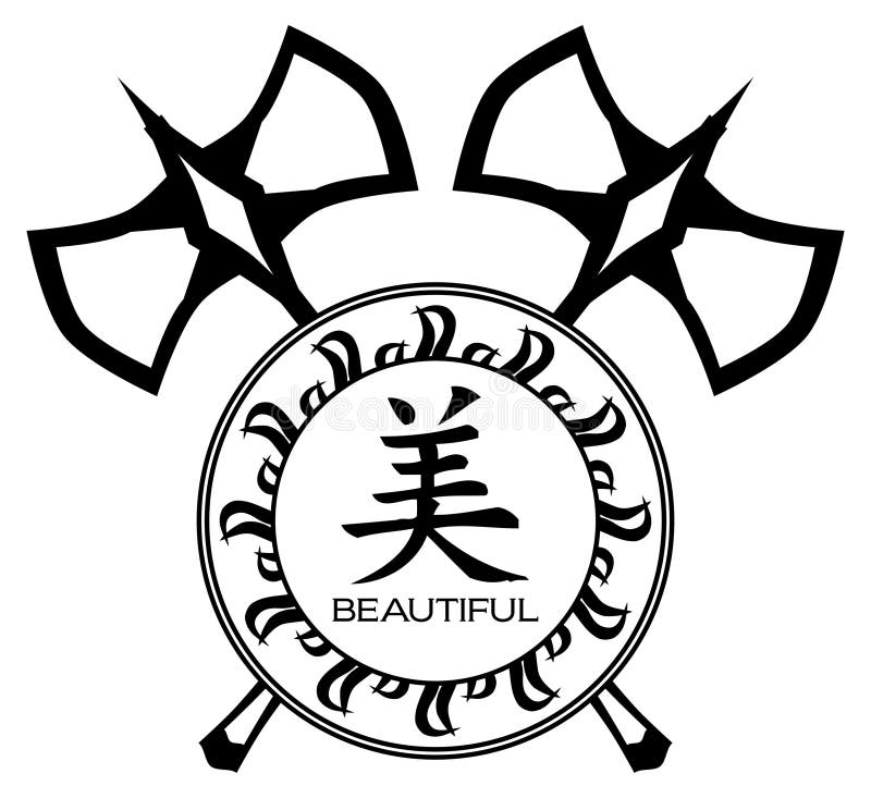 Beautiful Ideogram with Double Axes, Black and White, Fantasy, Isolated ...