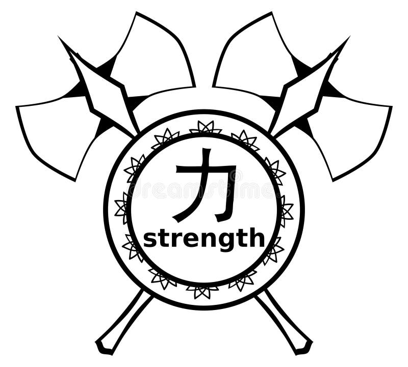Strength Ideogram with Double Axes, Black and White, Fantasy, Isolated ...