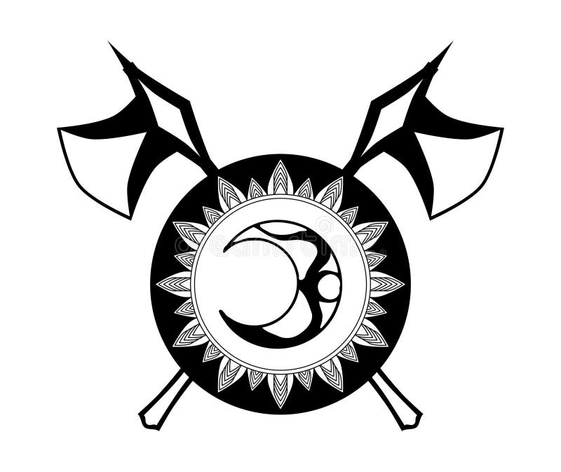 Moon Decorated with Axes, Black and White, Fantasy, Isolated. Stock ...