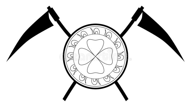 Four-leaf Clover with Sickles, Black and White, Patterned, Isolated ...