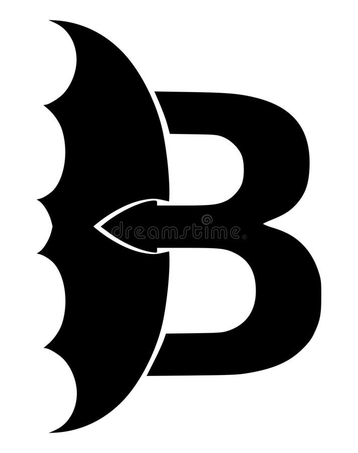 Letter B with Bat Wings, Art Image, Alphabet, Black and White, Isolated ...