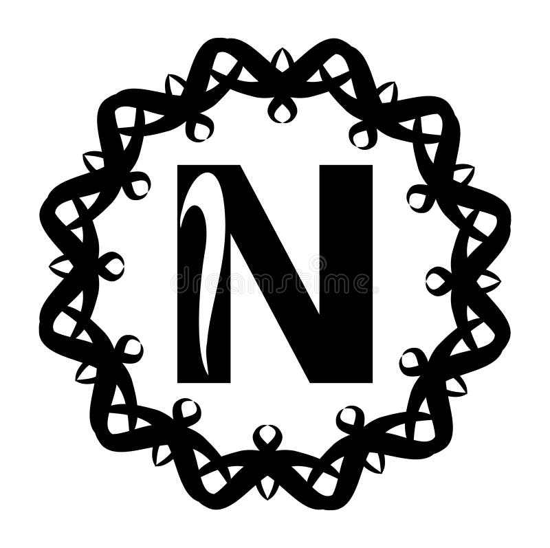 Decorated Letter N, Tattoo, Black and White, Isolated. Stock ...