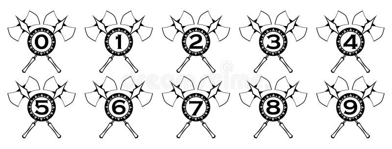 Numbers with Double Ax, Set, Black and White, Isolated. Stock ...
