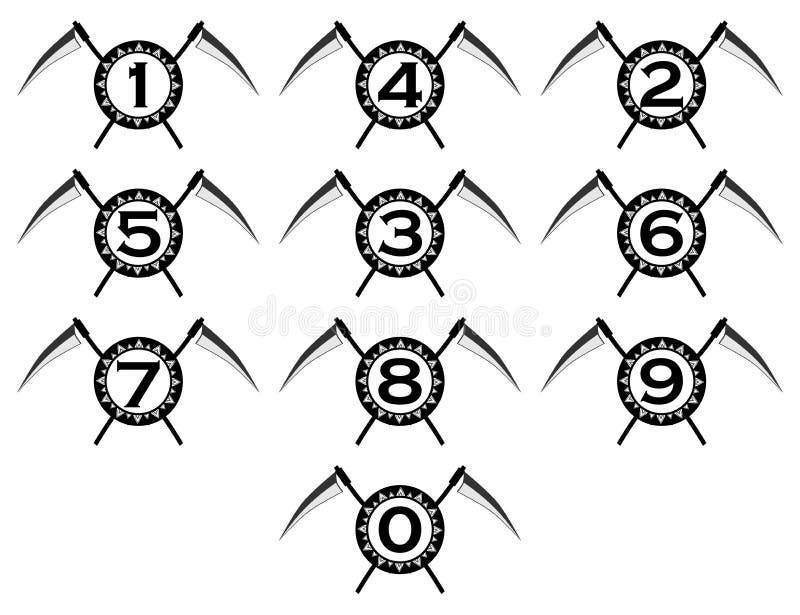 Numbers with Sickle, Set, Black and White, Isolated. Stock Vector ...