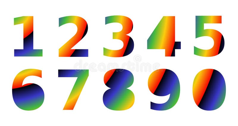 Set of Cardinal Numbers, Digits, Rainbow Pattern, Math, Isolated. Stock ...