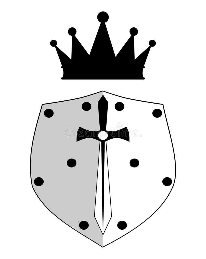 Shield Decorated with Dagger and Crown, Heraldry, Gray Tones, Logo ...