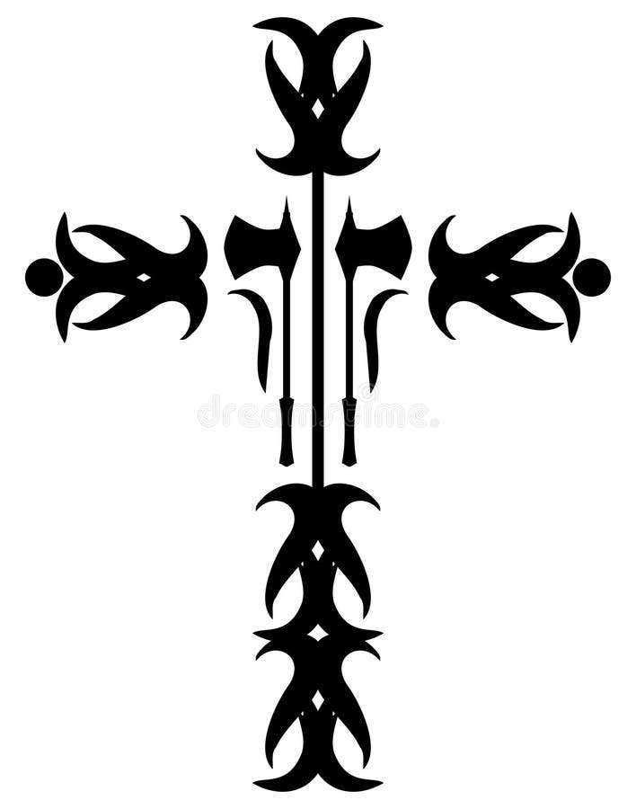 Artistic Cross with Axes, Black and White, Religion, Isolated. Stock ...