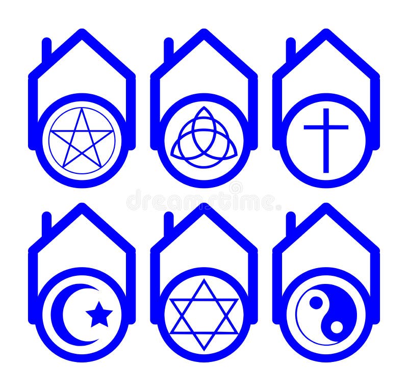 Houses with Religious and Esoteric Symbols, White and Blue, Isolated ...