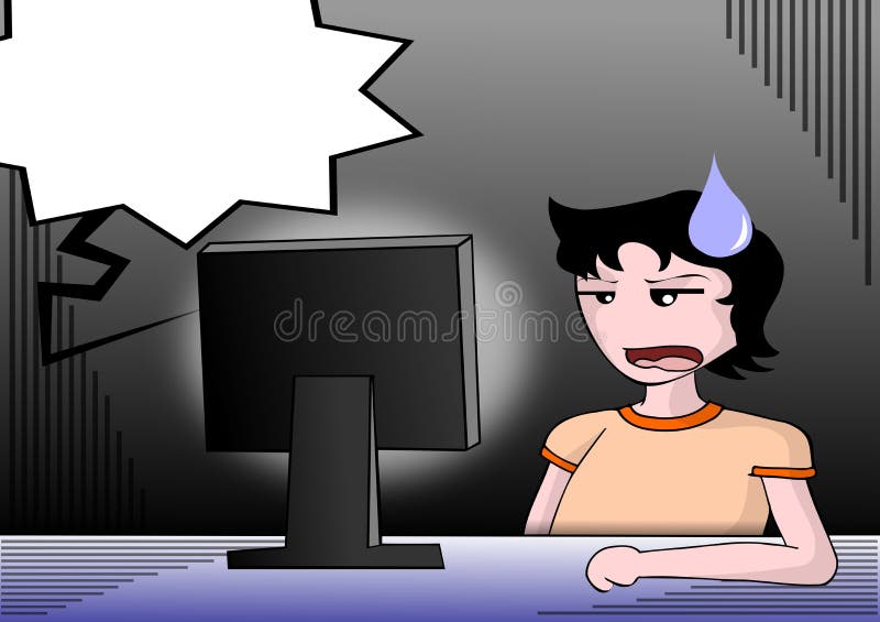 Boy Stunned Watching Computer Cartoon Stock Illustration - Illustration ...