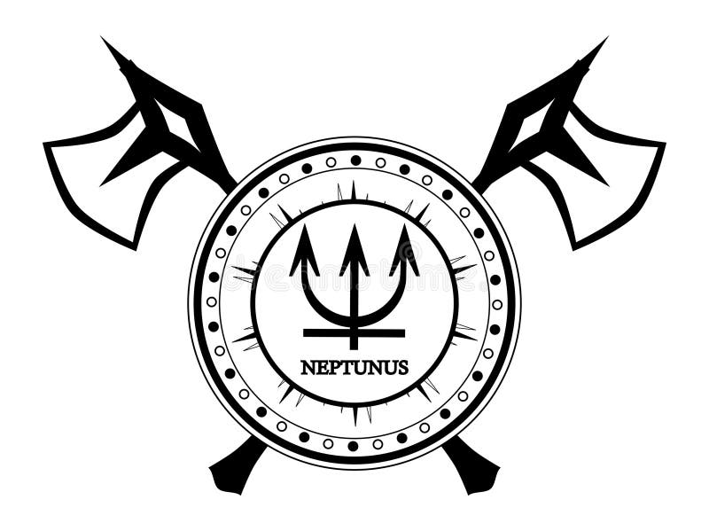 Symbol of the Planet Neptune with Axes, Black and White, Fantasy ...