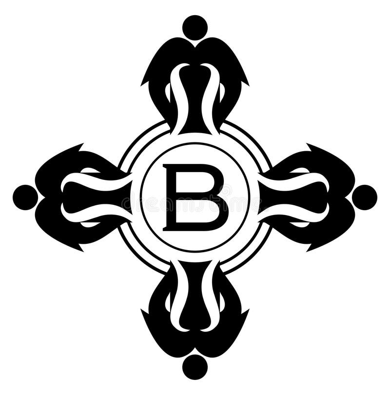 Cross Decorated with Letter B, Black and White, Isolated. Stock ...