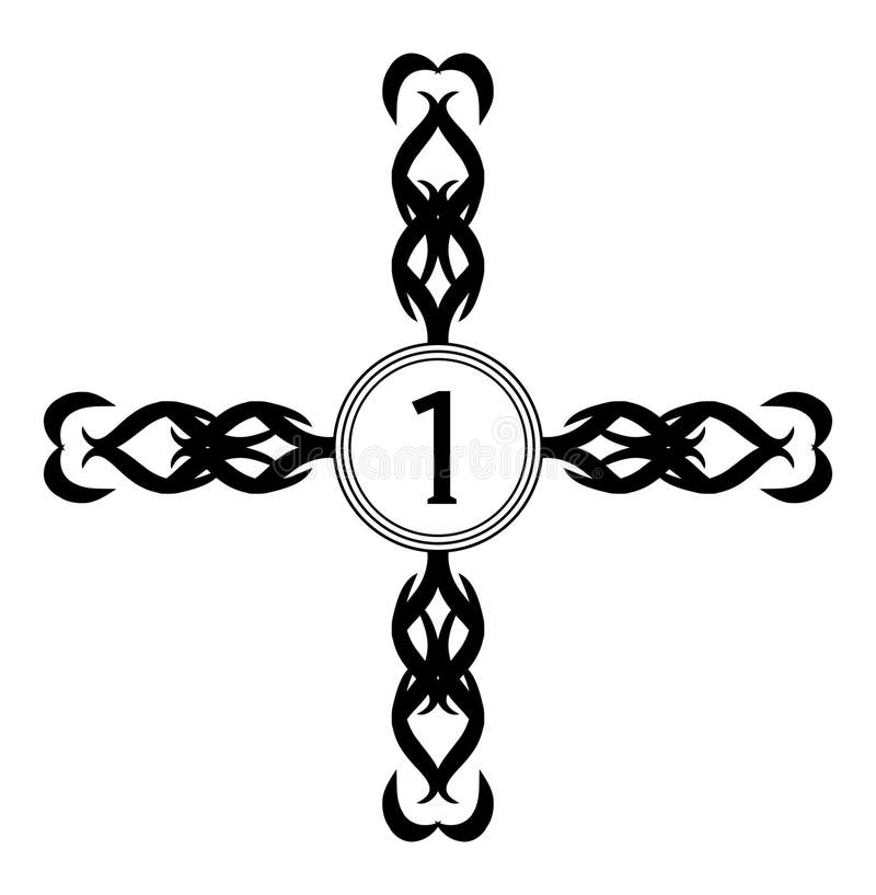 Cross Decorated with Number One, 1, Black and White, Isolated. Stock ...