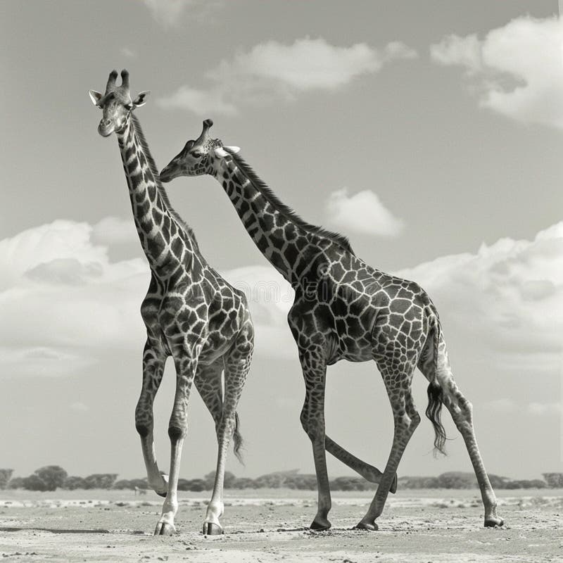 Giraffes in a Unique Pose, Showcasing Their Long Legs and Graceful ...