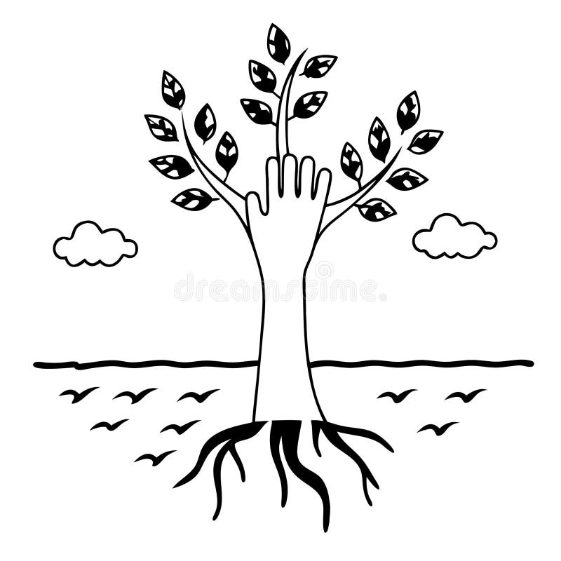 Hand Shaped Tree Symbolizing Growth and Nature Integration with Roots ...
