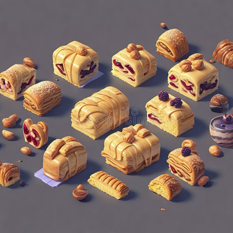 3d Different Pastries. Pastries. Pastries Illustration Stock ...