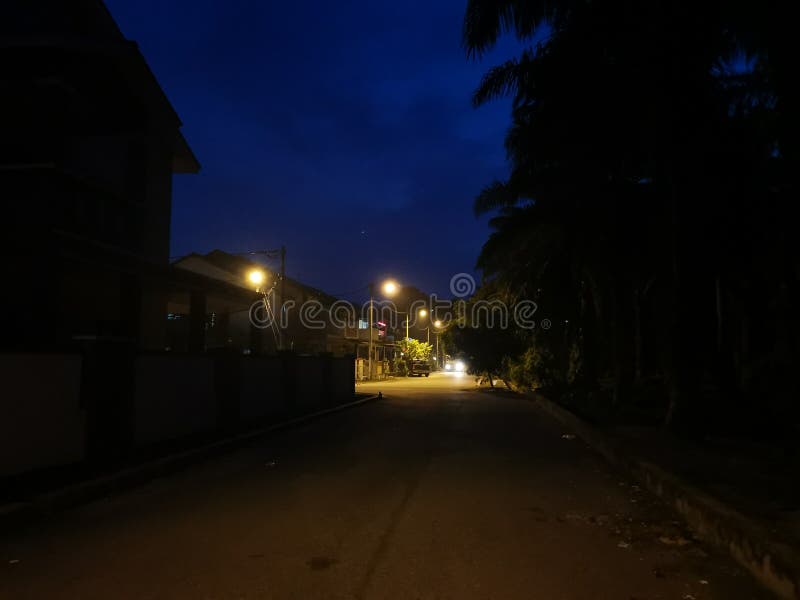 Residential Lamp Post Illuminating the Night Street Stock Image - Image ...