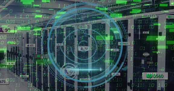 Image of Retina Eye Scanner, Binary Coding and Social Media Icons ...