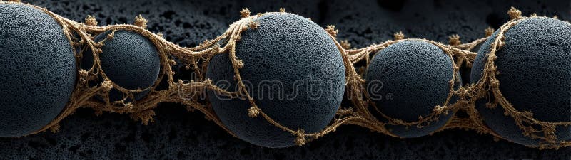 The Image Reveals Clusters of Rough, Dark Spheres Connected by Fine ...