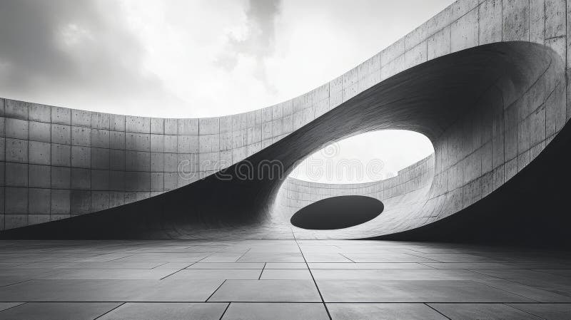 Modern Architectural Structure with Unique Curves and Openings Under a ...