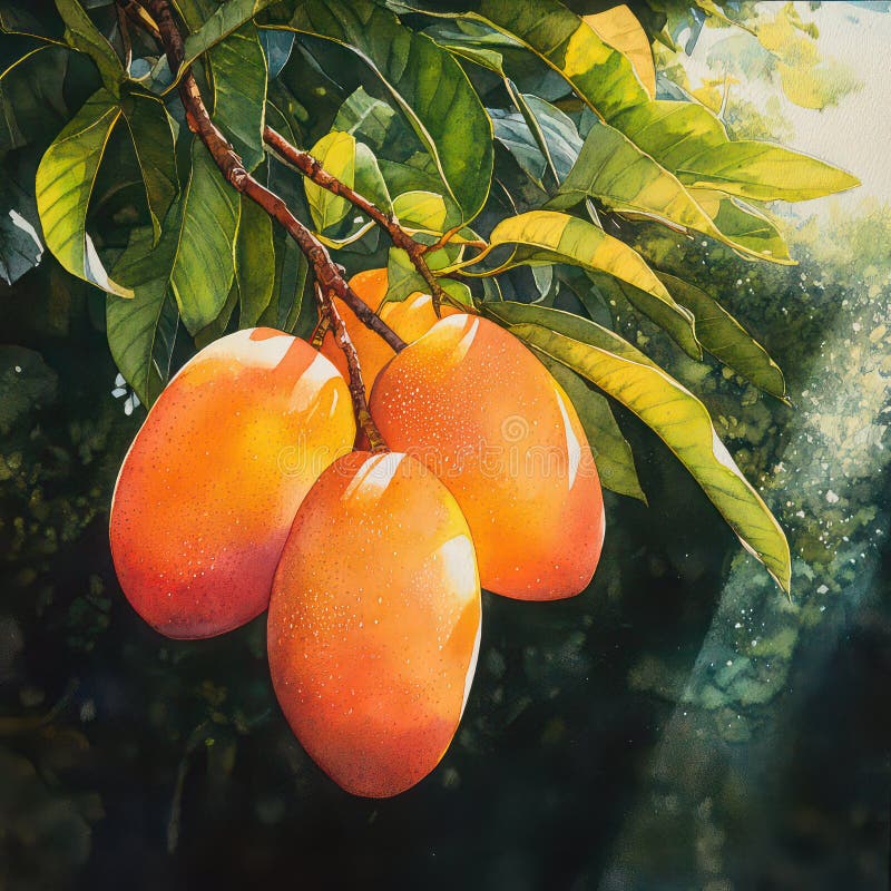 Image of a Ripe Mango in a Tree Stock Illustration - Illustration of ...