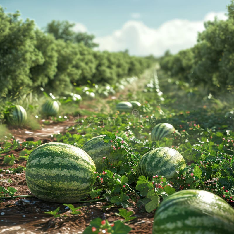 Image of a Ripe Watermelon in a Field Stock Illustration - Illustration ...