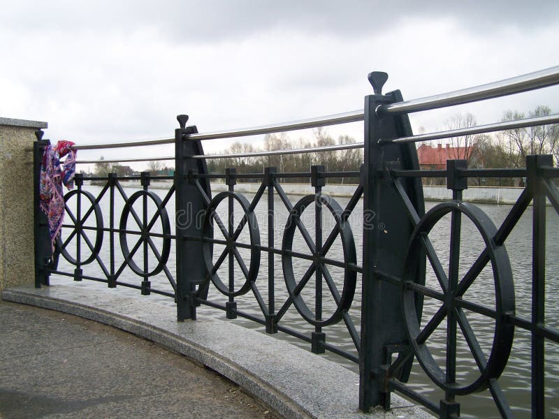 The Image of the River Embankment Railing Pavement Pavement Stock Photo ...