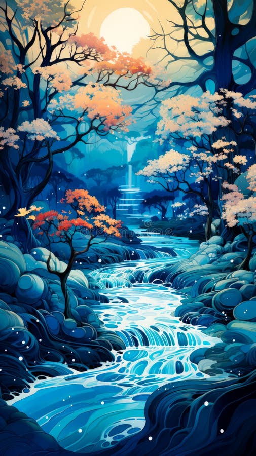 Image of River Running through Forest at Night. Generative AI Stock ...