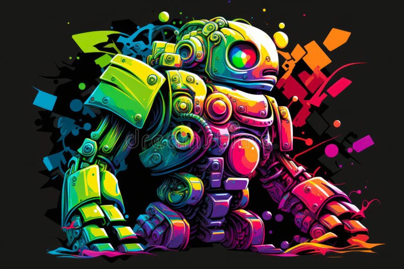An Image of Robot with Colorful Paint on it. Generative AI Stock ...