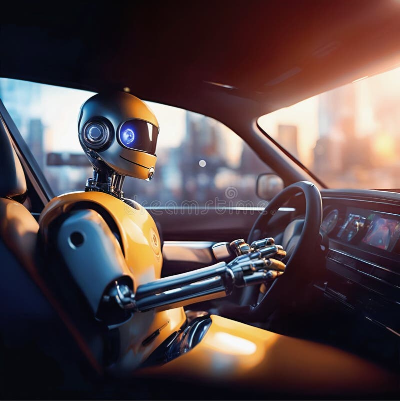 An Image of a Robot Driving a Car. Generative AI. Stock Illustration ...