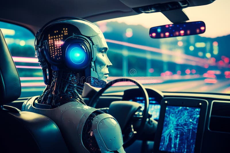 An Image of Robot Driving Car at Night. Generative AI Stock ...
