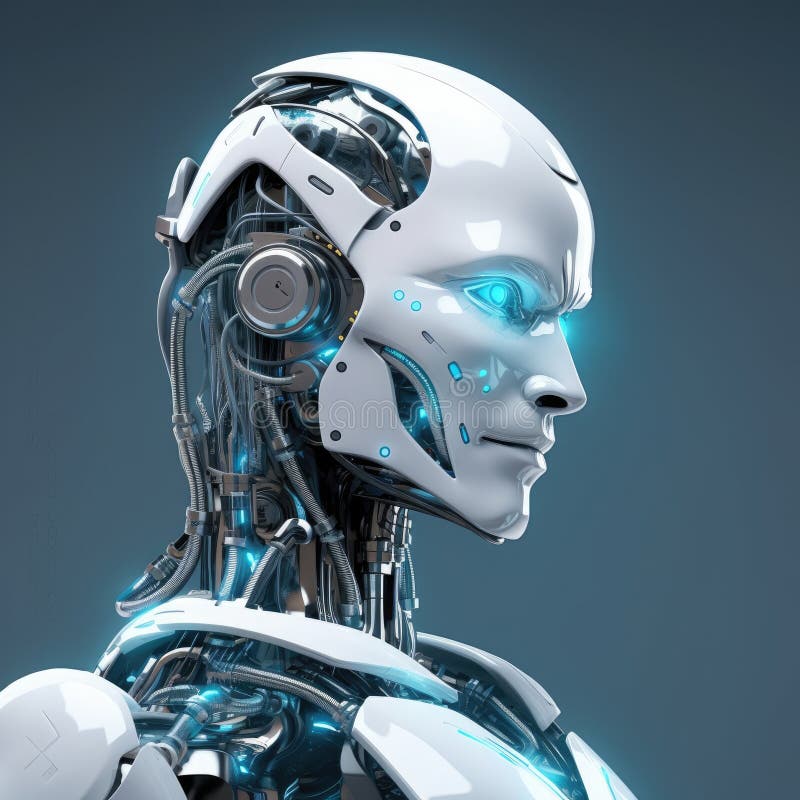 Image of Robot with Glowing Eyes and Blue Light Shining from Its Head ...