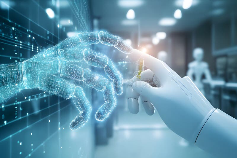 Image of a Robot and a Human Collaborating in a White High-tech Lab, AI ...