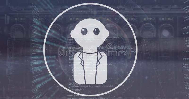 Image of Robot Icon in Circle with Computer Language Over Cables Stock ...