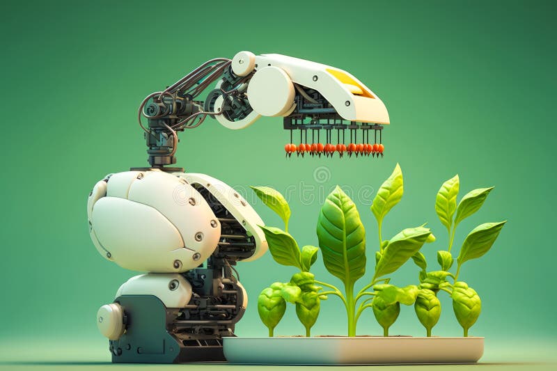 An Image of Robot with Plants Growing on it. Generative AI Stock ...