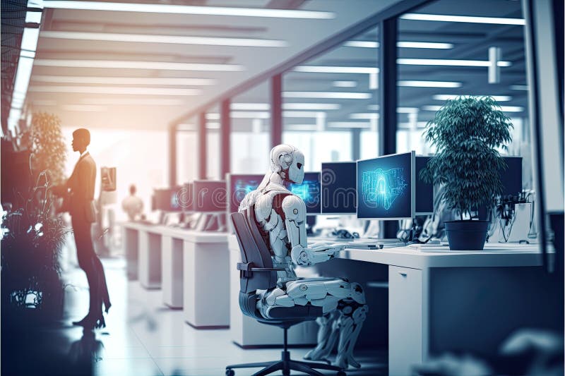 Robot Working Alongside Humans in a Workplace Stock Illustration ...