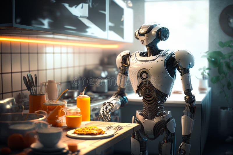 An Image of Robot Standing in the Kitchen. Generative AI Stock ...