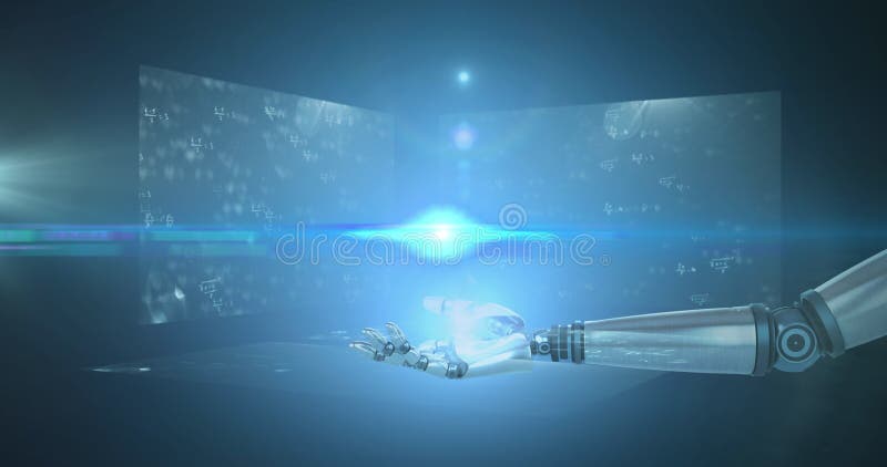 Image of Robotic Arm and Light Spots Over Blue Background Stock Photo ...