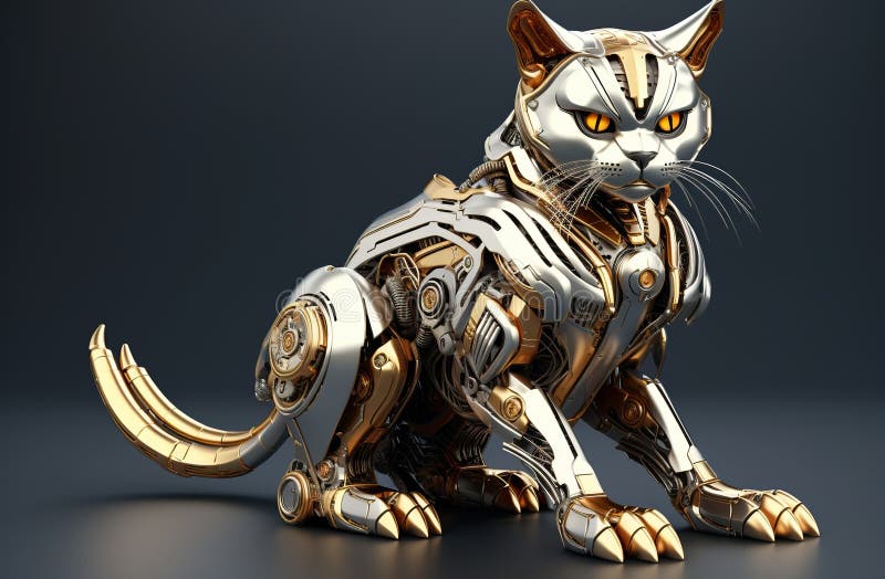 An Image of a Robotic Cat with a Black and Gold Design, Reflecting the ...