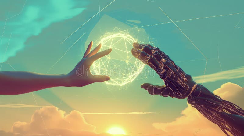 In the Image, a Robotic Hand Extends, Reaching Out To Make Contact with ...