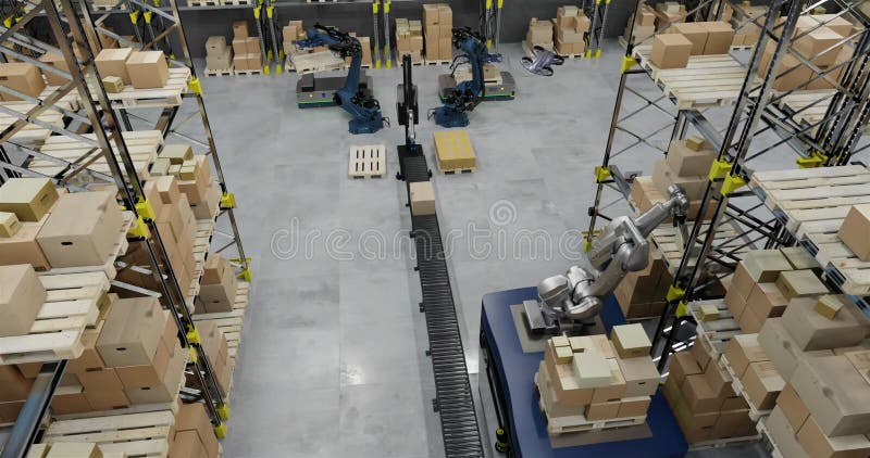 Image of Robots and Drones Working in Warehouse Stock Image - Image of ...