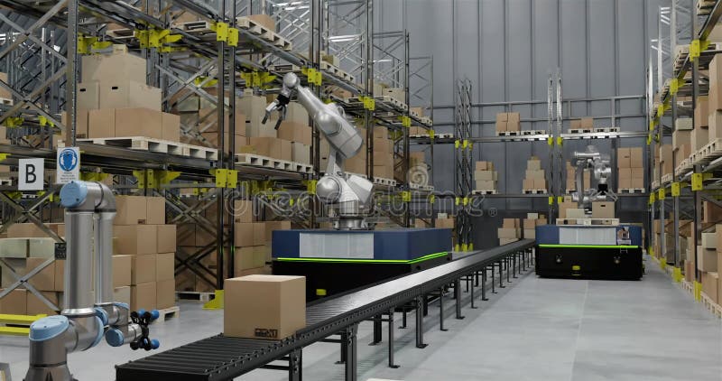 Image of Robots and Drones Working in Warehouse Stock Photo - Image of ...