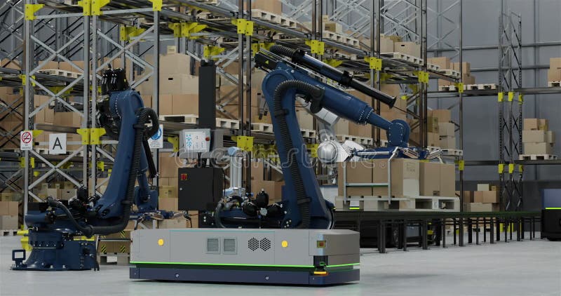 Image of Robots and Drones Working in Warehouse Stock Photo - Image of ...